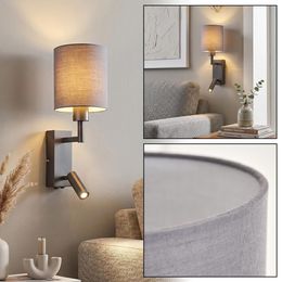 hofstein Turil LED Wand-Leseleuchte f&uuml;rs Bett mit drehbarem Lesespot & Stoffschirm mit An-/Ausschalter, E27-Fassung, Metall in Chrom, 3000 Kelvin, 180 Lumen, modern skandinavisch
