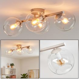 hofstein Koyoto Deckenleuchte mit klaren Glaskugeln &Oslash; 15 cm, 4-flammig, E14, sandfarben-wei&szlig; Metallgestell im Boho, Retro und Vintage Look f&uuml;r Esszimmer und 