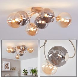 hofstein Chehalis Kugel-Deckenleuchte mit Bernstein-/Rauchglas, 6-flammige Deckenlampe sandfarben-wei&szlig;es Metallgestell, G9, &Oslash; 64 cm, Kugelschirme &Oslash; 15 cm, 