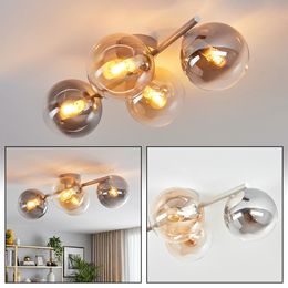 hofstein Gastor Kugel-Deckenleuchte mit mehrfarbigem Glasschirm &Oslash; 15 cm, 4-flammig, E14 sandfarben-wei&szlig;es Metallgestell im Retro-Vintage-Design, extern dimmbar