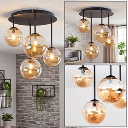 hofstein Chehalis Kugel-Deckenleuchte mit bernsteinfarbenen Glasschirmen, 4-flammig G9 Aus Metall im modernen Retro-Vintage-Design, runde Deckenplatte, 