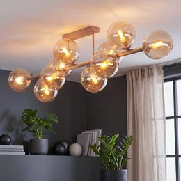 hofstein Moderne Cluster-Deckenleuchte Gastor mit zehn bernsteinfarbenen Glaskugeln &oslash; 15 cm Aus Metall in Sandfarben mit E14-Fassung und 25 Watt