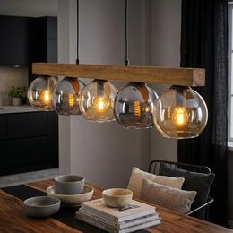 hofstein Koyoto H&auml;ngeleuchte Glas 15 cm Naturfarben, Schwarz, 5-flammig