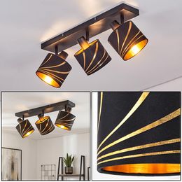 hofstein Alsen Deckenleuchte 3-flammig, gold-schwarze Stoffschirme, dreh- und schwenkbar E14-Fassungen, Schirme &oslash; 12 cm, rechteckige Deckenplatte, modernes 