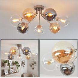 hofstein Gastor Deckenleuchte Kugel Glas 7-flammig, mehrfarbige Glasschirme E14 Metall in Sandfarben und Wei&szlig;, Kugelschirme &Oslash; 15 cm in Bernsteinfarben, Chrom, 