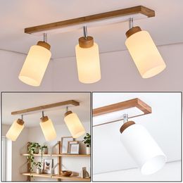 hofstein Alvorn Deckenleuchte aus Holz mit wei&szlig;en Glasschirmen, 3-flammig, verstellbar E27-Fassungen, je Schirm &oslash; 9,5 cm, mit Chromdetails, &uuml;ber externen 