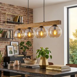 hofstein Koyoto H&auml;ngeleuchte Glas 15 cm Naturfarben, Schwarz, 4-flammig