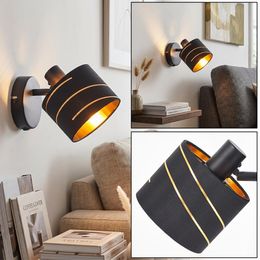 hofstein Wandspot Alsen mit symmetrischen goldfarbenen Schlitzen, dreh- & schwenkbar F&uuml;r die Couch, aus Metall, schwarzer Stoffschirm, E14, 25 Watt