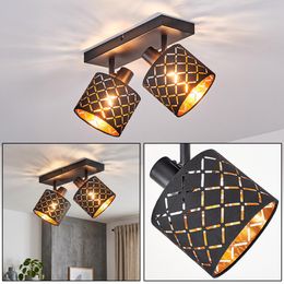 hofstein Tallaboa verstellbare Deckenleuchte 2-flammig, gold-schwarzer Stoff-Metallschirm mit E14-Fassung, geometrischem Schirmmuster und Lichtspiel an der 