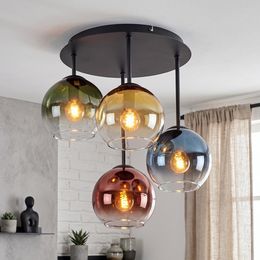 hofstein Koyoto Kugel Deckenleuchte mit mehrfarbigen Glasschirmen, 4-flammig, &oslash; 38 cm E14-Fassungen, Metallgestell und runde Schirme je &oslash; 15 cm f&uuml;r Esszimmer und Wohnzimmer