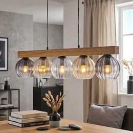 hofstein Koyoto H&auml;ngeleuchte Glas 15 cm Naturfarben, Schwarz, 5-flammig