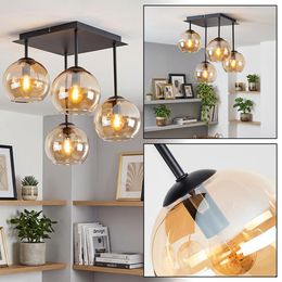 hofstein Koyoto Deckenleuchte mit bernsteinfarbenen Glaskugeln, 4-flammige Deckenlampe mit E14-Fassungen, extern dimmbar, Metallgestell und modernem Vintage-Design f&uuml;r Wohnzimmer und Esszimmer