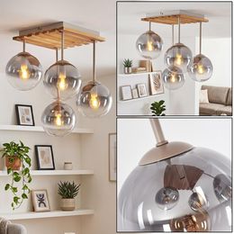 hofstein Gastor Boho Deckenleuchte mit Rauchglas-Kugeln, Holz-Metall, 4-flammig, E14 mit Lampenschirmen &Oslash; 15 cm, extern dimmbar, Design in Naturfarben, 