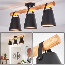 hofstein Andian Deckenleuchte Holz-Balkenlampe 3-flammig mit schwarzen Metallschirmen konische Schirme mit wei&szlig;er Innenseite, E27-Fassungen, &oslash; je 17 cm, &uuml;ber 