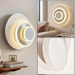 hofstein Lemik LED Innen-Wandleuchte rund, flach verstellbar mit wei&szlig;em Acrylglasring Metallakzente in Nickel-Matt, 20 Watt, 1490 Lumen, 3000 Kelvin, modern 