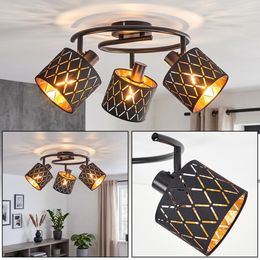 hofstein Alsen Deckenlampe 3-flammig mit goldfarbenen Metallschirmen und Lichtmuster E14-Fassung, runde Schirme &Oslash; 12 cm, dreh- und schwenkbare K&ouml;pfe, extern 