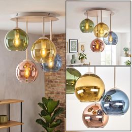 hofstein Retro-Kugel-Deckenleuchte Koyoto mit 4 bunten Glasschirmen, &oslash; 15 cm, E14-Fassung Sandfarbenes Metallgestell mit runder Deckenplatte, Durchmesser 38 cm