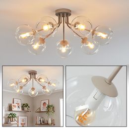 hofstein Koyoto Deckenleuchte mit Glaskugeln, klare Glasschirme, 7-flammig, E14 sandfarben-wei&szlig;es Metallgestell im Boho-Retro-Stil f&uuml;r Wohn- und Esszimmer, &oslash; 