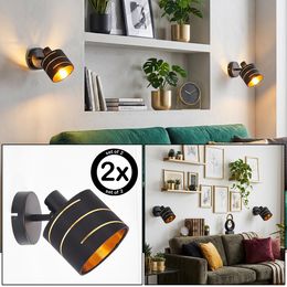 hofstein Wandspot Alsen im 2er-Set mit modernem Metallgestell, schwenkbar f&uuml;r die Couch Zylindrischer Stoffschirm mit goldfarbenen Lichtschlitzen, E14, 25 Watt