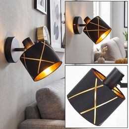 hofstein Opatija Wandleuchte mit schwarz-goldenem Stoffschirm, verstellbarer Wandspot Metallausf&uuml;hrung mit &oslash; 12 cm, E14-Fassung, extern dimmbar, Modern-Retro-Stil als Licht am Sofa