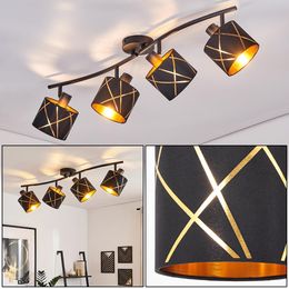 hofstein Opatija 4-flammiger Deckenspot dreh- und schwenkbar, gold-schwarze Stoffschirme Gebogene Metallschiene im skandinavisch-modernen Stil f&uuml;r Esszimmer und Wohnzimmer, E14, extern dimmbar