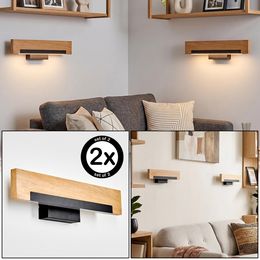hofstein Inzino LED Wandleuchte Holz LED-Leiste in Naturfarben, rechteckig f&uuml;r innen 2er-Set mit gerader Wandhalterung, 3000 Kelvin warmwei&szlig;, 1050 Lumen, 11 