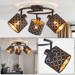 hofstein Tallaboa Deckenleuchte 3-flammig mit verstellbaren Spots und Gitteroptik E14-Fassungen, Schirme &oslash; 12 cm aus Metall und Stoff, goldfarbene Innenfl&auml;chen