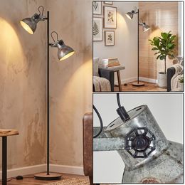 hofstein Hora 2-flammige Stehlampe Industrial Vintage mit Metall-Spots, Fu&szlig;schalter, 162 cm Dreh- und schwenkbare Leuchtenk&ouml;pfe, E27-Fassungen, Schirme in Rostfarben und Stahl, MDF-Sockel in Holzoptik
