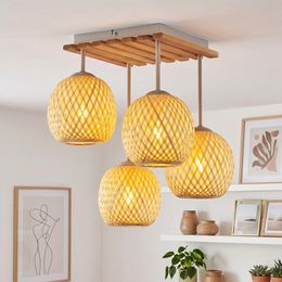 hofstein Basto Boho Deckenleuchte Bambus 4-flammig, Kugelschirme &Oslash; 15 cm, Holzlamellen