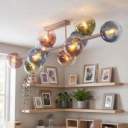 hofstein Moderne Cluster-Deckenleuchte Gastor mit 10 bunten Glasschirmen &oslash; 15 cm in Sandfarben sandfarben-wei&szlig;es Metallgestell im Modern-Vintage-Stil f&uuml;r Esszimmer und Wohnzimmer, extern dimmbar