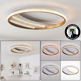 hofstein LED Deckenleuchte Calista mit Goldring, Lichtband, CCT-Lichtfarbe 3000 Kelvin warmwei&szlig; 24 Watt, 1624 Lumen, 3000, 4000 und 6000 Kelvin, modern f&uuml;r Wohnzimmer und Esszimmer