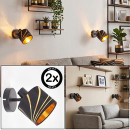hofstein Wandspot Alsen 2er-Set mit gold-schwarzem Stoffschirm, symmetrischen Schlitzen, dreh-/schwenkbar &oslash; 12 cm, E14, 25 Watt f&uuml;r die Couch im modernen Stil