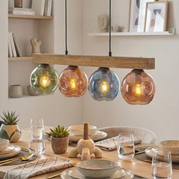 hofstein Ripoll H&auml;ngeleuchte Glas 15 cm Naturfarben, Schwarz, 4-flammig