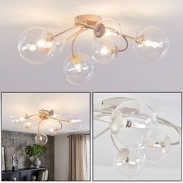 hofstein Chehalis Deckenleuchte mit Glaskugeln, 6-flammig, klare Glasschirme &oslash; 12/15 cm aus Metall in Sandfarben-Wei&szlig;, geschwungene Arme im Modern-Retro-Stil, 