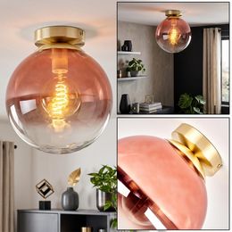 hofstein Gastor Deckenlampe mit klar-kupferfarbener Glaskugel, &oslash; 25 cm, Retro-Vintage mit messingfarbenem Metall, E27-Fassung bis 15 Watt, &uuml;ber externen Dimmer
