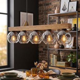 hofstein Ripoll H&auml;ngeleuchte Glas 15 cm Naturfarben, Schwarz, 5-flammig