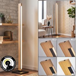 hofstein Inzino LED Stehlampe dimmbar per Fu&szlig;schalter, Holzoptik, eckig, 123,5 cm mit 20 Watt, 3000 Kelvin, 2400 Lumen, wei&szlig;em Lichtband und modern-