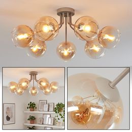 hofstein Koyoto Deckenleuchte mit bernstein-klaren Glaskugeln, 7-flammig E14, &Oslash; 82 cm Metallgestell in Sandfarben-Wei&szlig;, Schirme &Oslash; 15 cm, dimmbar &uuml;ber externen 