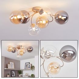 hofstein Chehalis Deckenleuchte Kugelleuchte mit bunten Glaskugeln, 6-flammig, G9 Modernes Retro-Design mit geschwungenem Metallgestell in Sandfarben-Wei&szlig;, 