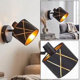 hofstein Opatija Wandleuchte mit schwarz-goldenem Stoffschirm, verstellbarer Wandspot aus Metall mit E14-Fassung, An-/Ausschalter und Lichtakzent an der Wand f&uuml;r Wohn- und Schlafzimmer