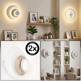 hofstein LED Wandleuchte Lemik, 2er-Set, Ringrelief, verstellbar, 3000 Kelvin warmwei&szlig; Aus Metall in Nickel-Matt mit wei&szlig;em Acrylglas, 1490 Lumen und 20 Watt