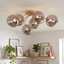 hofstein Sandfarbene Cluster-Deckenleuchte Chehalis mit geschwungener Anordnung sandfarben-wei&szlig;es Metallgestell, Gesamt-&oslash; 64 cm, per externem Dimmer regelbar, f&uuml;r Esszimmer und Flur