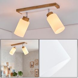 hofstein Alvorn Deckenleuchte aus Holz und Glas, 2 verstellbare Leuchtenk&ouml;pfe, wei&szlig;e Glasschirme rechteckiger Deckenbalken mit Chromdetails, E27-Fassung, &uuml;ber 