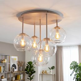 hofstein Koyoto Deckenleuchte mit klaren Glaskugeln, 5-flammig E14 Sandfarben-Wei&szlig; Aus Metall in Sandfarben, Durchmesser 45 cm, E14-Fassung, 25 Watt