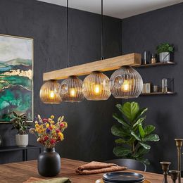 hofstein Ripoll H&auml;ngeleuchte Glas 15 cm Naturfarben, Schwarz, 4-flammig