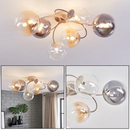 hofstein Chehalis Deckenleuchte mit Glaskugeln, 6-flammig, mehrfarbige Glasschirme aus Metall in Sandfarben-Wei&szlig;, G9-Fassung, Kugelschirme &Oslash; 15 cm, modern-