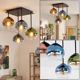 hofstein Koyoto Deckenleuchte mit buntem Glasschirm, Glaskugel-Design, 4-flammig E14 quadratische Metall-Deckenplatte mit versetzten Abh&auml;ngungen, extern 