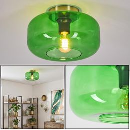 hofstein Boza Deckenleuchte mit gr&uuml;nem Glasschirm &Oslash; 28 cm im Vintage-Stil, Gold E27 Fassung, aus Metall, extern dimmbar, f&uuml;r Wohnzimmer, Esszimmer, Flur und 