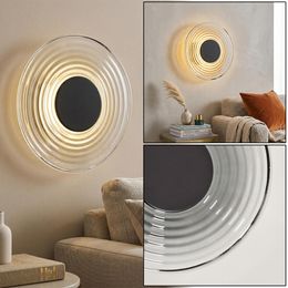 hofstein LED Wandleuchte Liriel, klar-rauchfarbener Glasschirm mit Rillen, 3000 Kelvin warmwei&szlig; Aus Metall, &oslash; 30 cm, 352 Lumen, indirekte Beleuchtung
