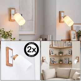 hofstein skandinavische Alvorn Wandleuchte aus Holz mit wei&szlig;em Glasschirm, 2er-Set f&uuml;r Wohn- und Schlafzimmer, dreh- und schwenkbarer Leuchtenkopf, E27 bis 60 